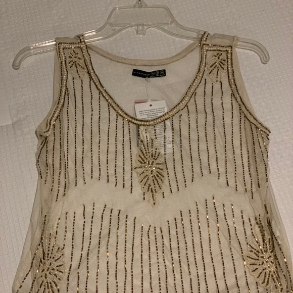 Apostrophe | Tops | Apostrophe Sheer Gold Beaded Top Nwt | Poshmark